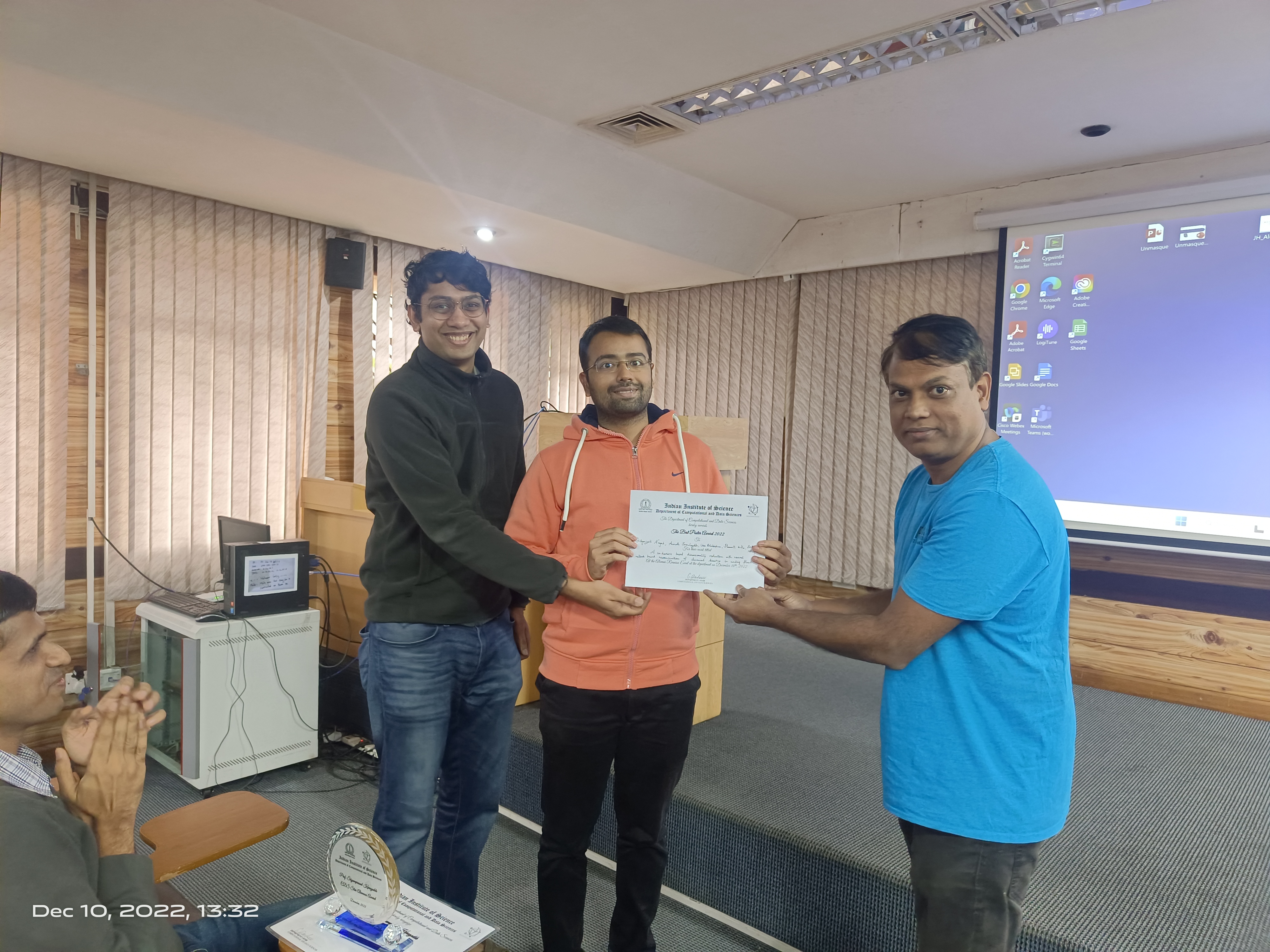 Dibyajyoti and Anirudh win best poster award in IISc Alumni Meet | FLAME Lab, CDS, IISc